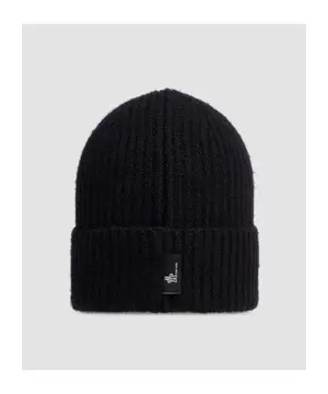 Moncler Ribbed Wool Beanie With Multi-color Logo Patch - Black