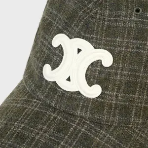 Celine Triomphe Baseball Cap In Checked Wool Felt - Khaki/taupe