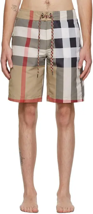 Burberry Checked Swim Shorts With Rope Tie - Multicolor