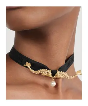 Dior Technical Fabric Choker With Gold-plated Arabesque And Pearl Detail