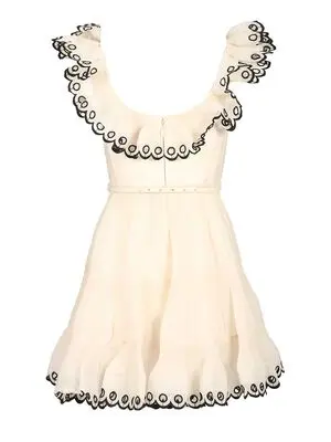 Zimmermann Embroidered Frilled Mini Dress - Cream
