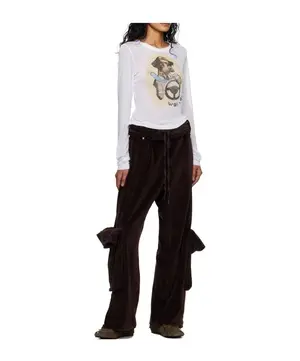 OPEN YY Rolled-waist Velvet Overalls