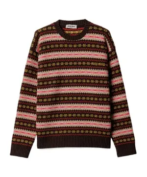 Miu Miu Crewneck Knitted Jumper - Dark Brown
