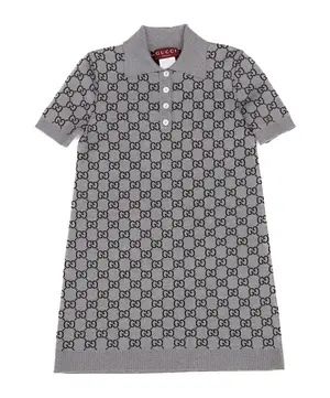 Gucci Allover Gg Patterned Short-sleeved Polo Dress - Gray