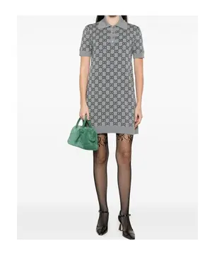 Gucci Allover Gg Patterned Short-sleeved Polo Dress - Gray