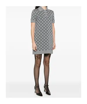 Gucci Allover Gg Patterned Short-sleeved Polo Dress - Gray