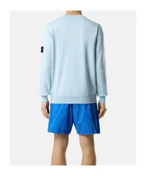Stone Island Logo Detailed Crewneck Sweatshirt - Sky-blue