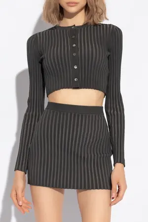 Alexander Wang Logo Embroidered Cropped Cardigan