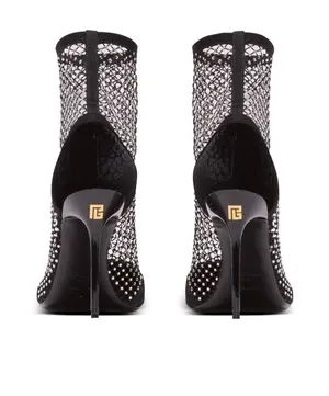 Balmain Mesh Heeled Ankle Boots With Velvet And Rhinestones