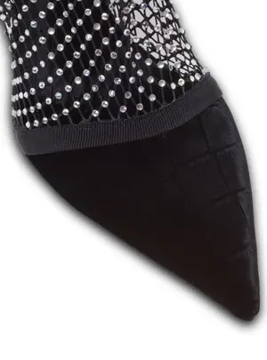 Balmain Mesh Heeled Ankle Boots With Velvet And Rhinestones