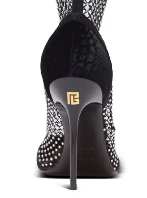 Balmain Mesh Heeled Ankle Boots With Velvet And Rhinestones