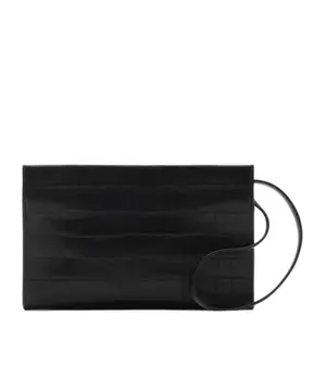 Burberry Cotswolds Pouch In Crocodile-effect Leather - Black