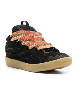 LANVIN Curb Round Toe Lace-up Sneakers - Black