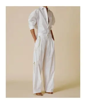 DARKPARK Phebe Relaxed Wide Leg Pants With Beaded Chain Detail - White