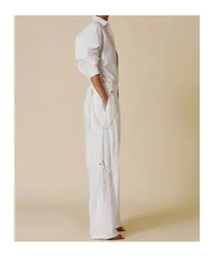DARKPARK Phebe Relaxed Wide Leg Pants With Beaded Chain Detail - White