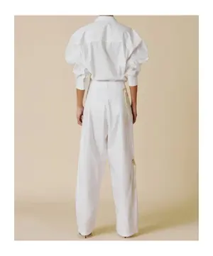 DARKPARK Phebe Relaxed Wide Leg Pants With Beaded Chain Detail - White