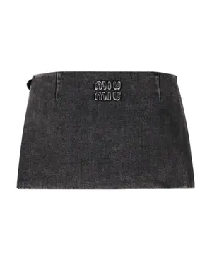 Miu Miu Wrapped Mini Skirt With Logo Detail - Black