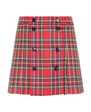 Miu Miu Plaid Pleated Mini Skirt With Buckle Detail