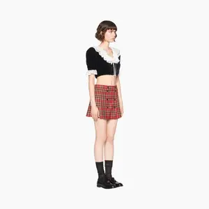 Miu Miu Plaid Pleated Mini Skirt With Buckle Detail
