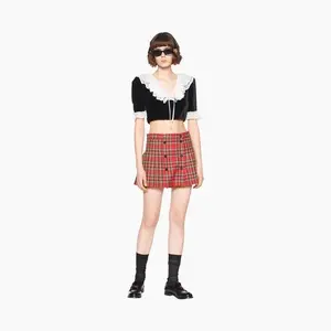 Miu Miu Plaid Pleated Mini Skirt With Buckle Detail
