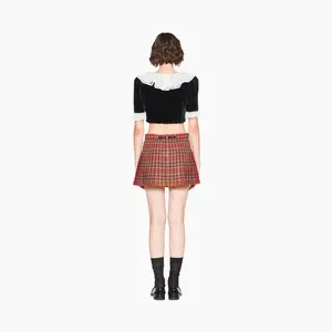 Miu Miu Plaid Pleated Mini Skirt With Buckle Detail