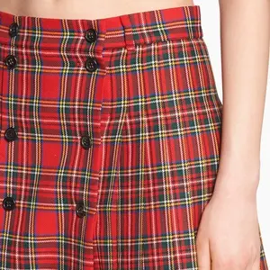 Miu Miu Plaid Pleated Mini Skirt With Buckle Detail