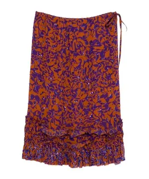 Dries Van Noten Printed Midi Skirt With Ruffled Trim And Sequins - Red