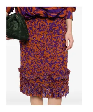 Dries Van Noten Printed Midi Skirt With Ruffled Trim And Sequins - Red
