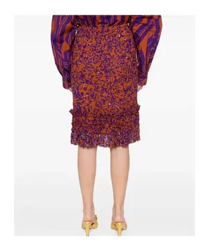 Dries Van Noten Printed Midi Skirt With Ruffled Trim And Sequins - Red