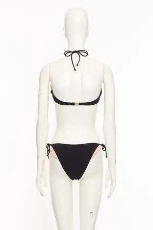 Valentino Garavani Black Pleated Triangle Bikini