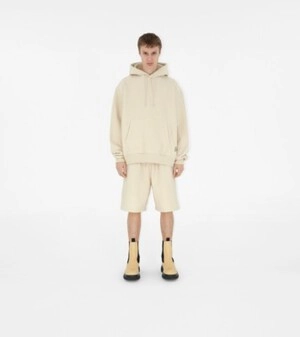 Burberry Kangaroo Pocket Drawstring Hoodie With Equestrian Knight Design - Nude