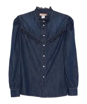 TWINSET Ruffle Detailed Button-up Denim Shirt - Black