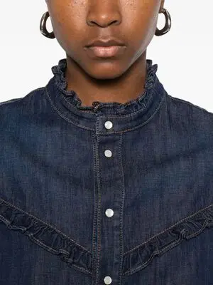 TWINSET Ruffle Detailed Button-up Denim Shirt - Black