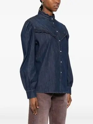 TWINSET Ruffle Detailed Button-up Denim Shirt - Black