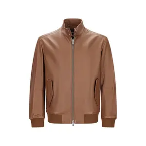 Hugo Boss Zip-up Leather Bomber Jacket - Brown