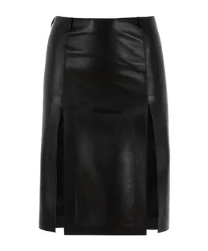 Attico Leather Midi Skirt - Black