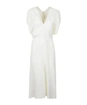 Victoria Beckham V-neck Gathered Short-sleeve Midi Dress
