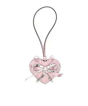JIMMY CHOO Embellished Heart Charm Bow Keyring - Pink