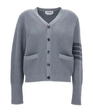 Thom Browne Garment Dyed 4-bar Cardigan - Light Gray