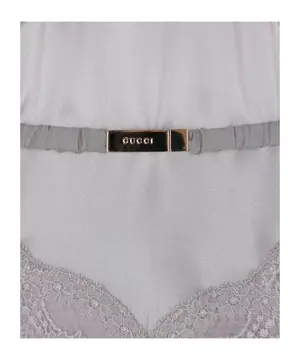 Gucci Lace Detailed Satin Halterneck Dress - Grey