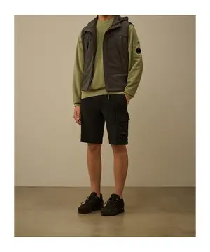 C.P. COMPANY Cargo Fleece Shorts With Lens Detail - Black