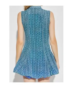 AVAVAV Cable Print Mini Dress With Stand-up Collar And Ribbon Ties