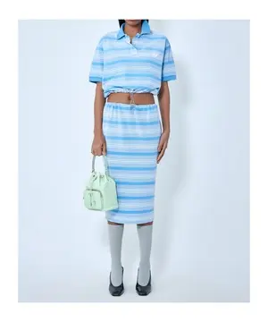 Prada Striped Jersey Knitted Skirt With Slit Hem - Light Blue