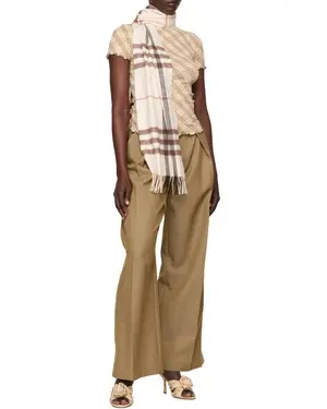 Burberry Checked Fringed Scarf - Alabaster