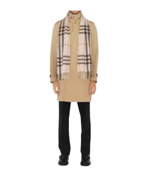 Burberry Checked Fringed Scarf - Alabaster