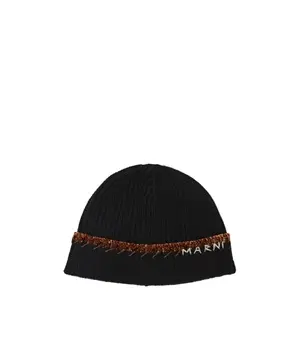 Marni Logo Embroidered Knitted Beanie - Black