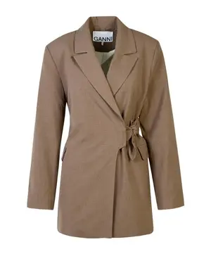GANNI V-neck Wrap Blazer With Side Lacing - Brown