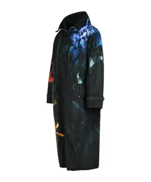 Dries Van Noten Printed Hooded Coat - Black