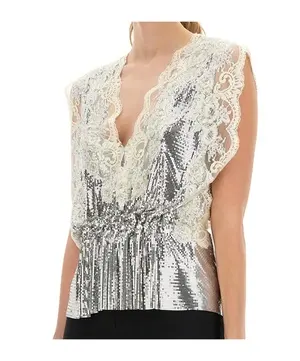 Rabanne Lace Sequin-embellished Sleeveless Top