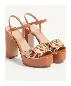 Valentino Garavani Vlogo Cherryfic High Block Heel Platform Sandals - Multi-color